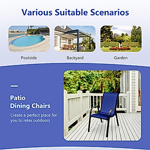 Giantex Set of 4 Patio Chairs, Outdoor Stackable Dining Chairs w/Armrests, 330 LBS Capacity, All Weather Resistant, Heavy Duty Rustproof Steel Frame, Lawn Chairs for Porch Yard Pool Garden (Blue)