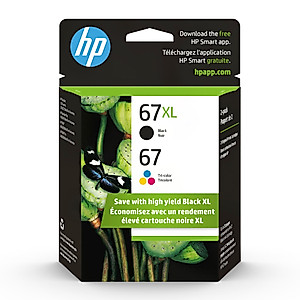 HP 67XL High-Yield Black and Tri-Color Ink Cartridges, Pack of 2, 3YP30AN