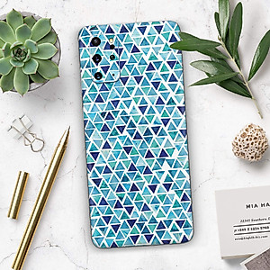 DesignSkinz Blue Watercolor Triangle Pattern Protective Vinyl Decal Wrap Skin Cover Compatible with The Samsung Galaxy S20 (Screen Trim & Back Glass Skin)