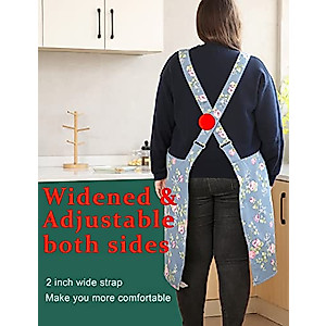 APRONNER Big Plus Size Aprons for Women with Pockets Cotton Linen Baking Kitchen Cooking Rose Flower