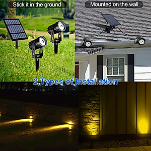 T-SUN Solar Spotlights 2W Outdoor LED Landscape Spot Light, 2-in-1 Waterproof Solar Powered Wall Lights Auto ON/Off with Dual Headlamp for Garden, Yard, Pathway(Warm White)
