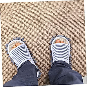 Healvian 1 Pair Slippers Cleaning Mops Floor Mops Interior Cleaner Floor Cleaner Chenille Slippers Indoor Slipper for Cleaning Cloth Shoes Cleaning Slipper Antiskid Footwear Grey Man Stripe