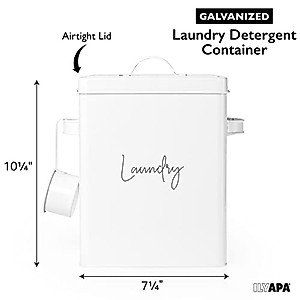 Ilyapa Laundry Powder Container with 2/3 Cup Soap Scoop, White Galvanized Powder Laundry Detergent Container, Scent Booster Container, Storage Bin for Laundry Room
