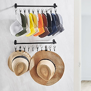 SIMVE Hat Rack for Baseball Caps Organizer with 20 Clips Modern 16.3in Metal Holder Wall Mounted Display Hanger Hanging Storage Accessories Closet Bedroom Door Entryway Organization Set of 2 Black