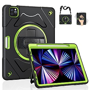 SHUICHEMF Case for iPad Pro 11 Inch, Military Grade Shockproof Protector Silicone Cover for iPad Pro 11 inch case 4th Generation 2020/2021/2022 - Handle/Shoulder Strap/Rotating Kickstand