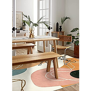 Wonnitar Boho Art Large Area Rug - Machine Washable 5x7 Rug for Living Room,Minimalist Lines Abstract Throw Mat for Bedroom,Non-Slip Mid Century Modern Aesthetic Carpet for Nursery Dining Room