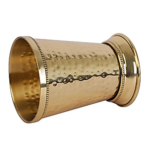 HANDTECHINDIA Mint Julep Cups For Bourbon Cocktail Moscow Mule Kentucky Derby Classic Beaded Trim Border Made by Soild Brass Capacity-12 Ounce (Hammered, 2)