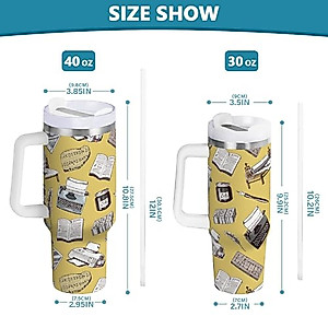 Emelivor Books Yellow 30 oz Tumbler with Lid and Straw Insulated Tumblers with Handle Leak Proof Coffee Tumbler Mug Large Water Bottles for Hot and Iced Cold Drinks