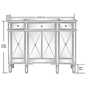 VINGLI Mirrored Credenza with Drawers and Doors Console Table Sideboards and Buffets Cabinet with Storage Media Table, 47.64" L x 14.2" W x 35.83" H