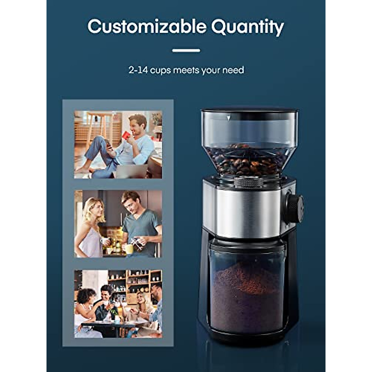 Electric Burr Coffee Grinder, FOHERE Coffee Bean Grinder with 18 Precise Grind Settings, 2-14 Cup for Drip, Percolator, French Press, Espresso and Turkish Electric Coffee Makers, Black