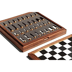 Ttc games Premium Chess Set, 11''x11 Wooden Leather Chess Board, Resin and Brass Chess Pieces, with Storage, a Luxury Gifts and Decor
