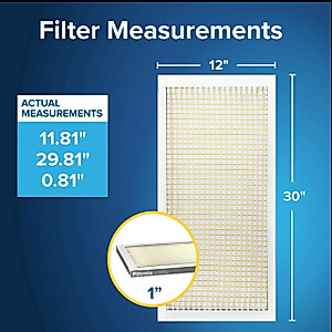 Filtrete 12x30x1 AC Furnace Air Filter, MERV 5, MPR 300, Capture Unwanted Particles, 3-Month Pleated 1-Inch Electrostatic Air Cleaning Filter, 6-Pack (Actual Size11.81x29.81x0.813 in)