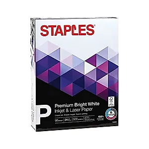 Staples 733332 Premium 8.5-Inch X 11-Inch Multipurpose Paper 24 Lbs. 98 Bright 500/Ream