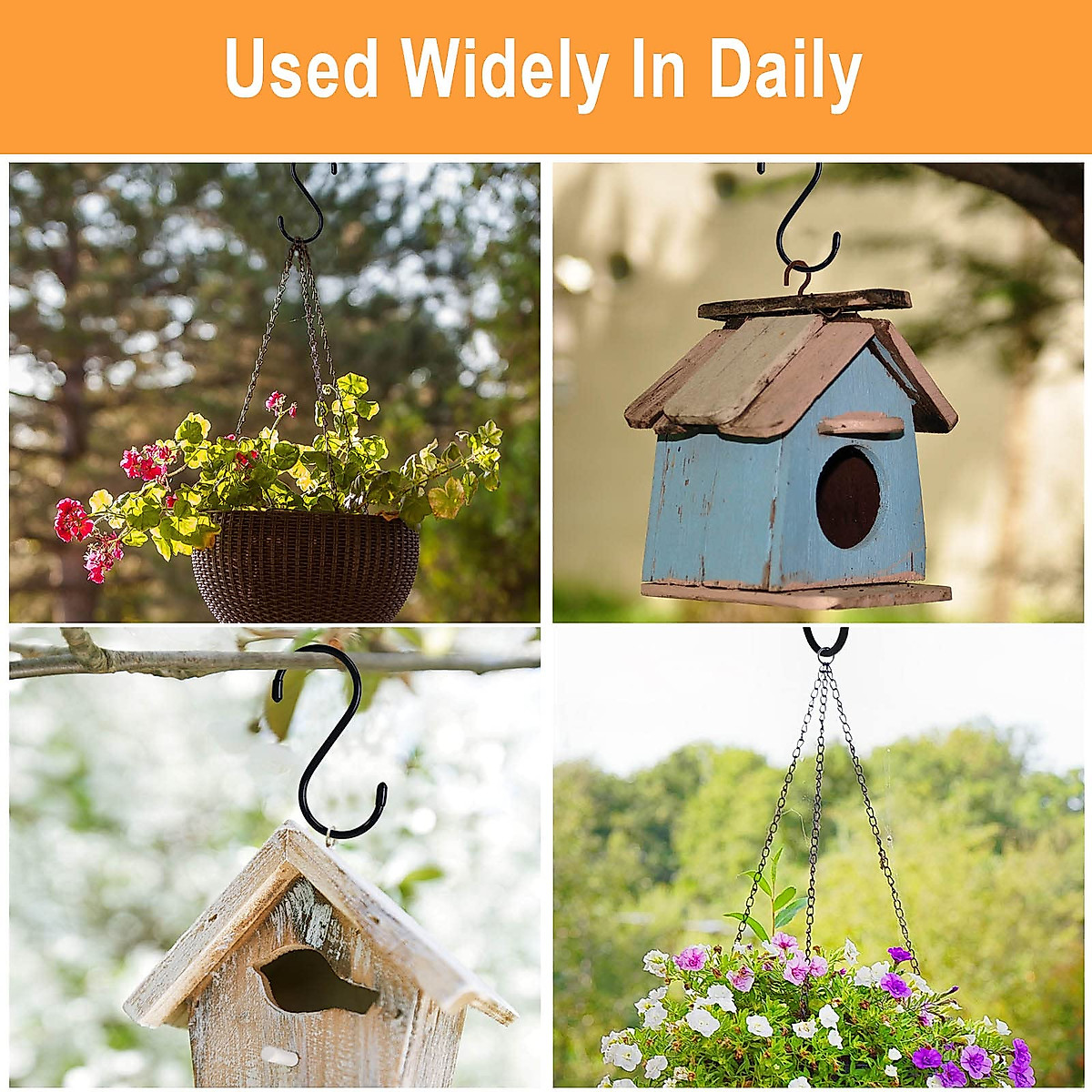 HiGift 12 Pack Vinyl Coated S Hooks, 5 Inch Large S Hooks for Hanging Plant Heavy Duty, Non Slip Metal Black Rubber Coated Closet S Hooks for Hanging Jeans Plants Pot Pan Cups Clothes Curtain