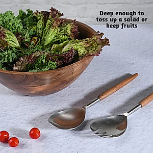 Folkulture Salad Bowl or Salad Bowl With Servers, Salad Bowls or Wooden Bowls for Food in 3 Colors, 12" D x 5" H, Acacia Wood, Wooden Salad Bowl Set, Round Mixing Bowl, Natural Finish