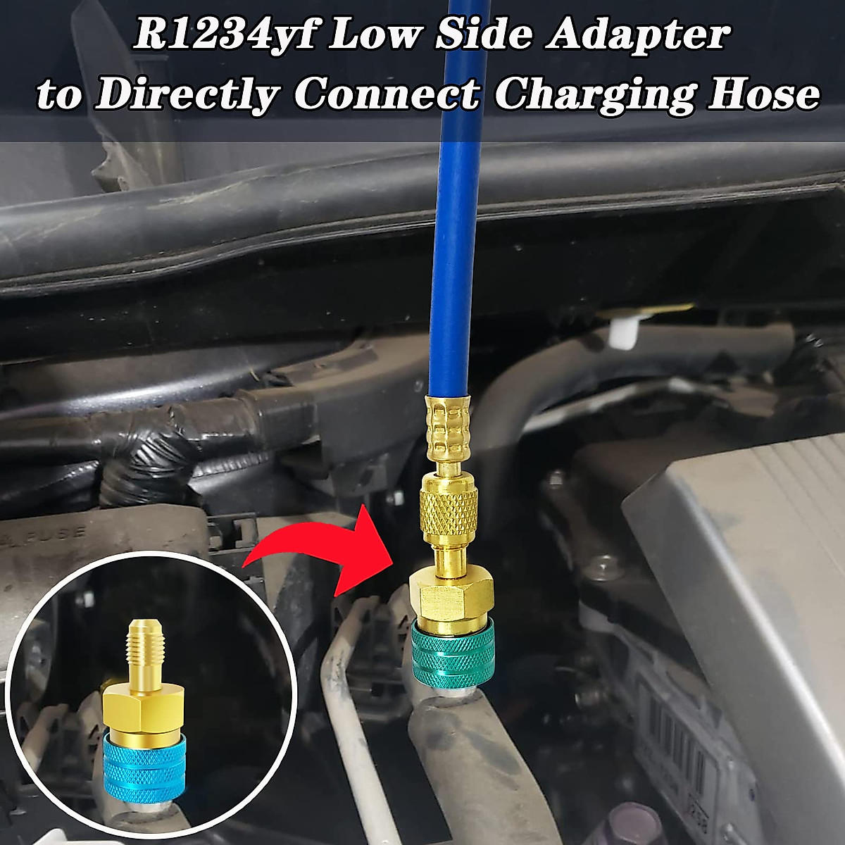 Boltigen R1234YF Low Side Quick Coupler，R1234YF to R134A AC Charging Hose Adapter Fitting Connector for Car Air-Conditioning