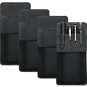 4 Packs Pocket Protector, Leather Pen Pouch Holder Organizer for Lab Coats/shirts/pen Note, Handmade Pencil Pocket Holder for School Office Hospital Supplies (Black)