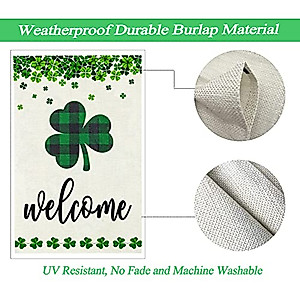 Welcome St Patricks Day Garden Flag 12.5x18 Inch Double Sided, Spring Holiday Farmhouse Yard Outdoor Decor