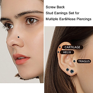 Jstyle Screw Back Stud Earrings Set 20G Surgical Steel Cubic Zirconia Cartilage Piercing Jewelry for Women Men Sensitive Ears CZ Tragus Helix Flat Back Earrings Stud Colorful