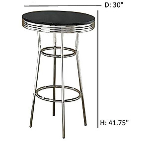 Coaster Home Furnishings Retro 1950s Soda Fountain Diner Pub Height Game Room Bar Table Black Laminate Top Sturdy Steel Chrome Base 2405