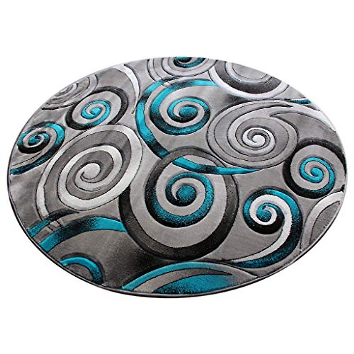 Masada Rugs, Turquoise Grey Modern Contemporary Woven Round Area Rug, Hand Carved (5 Feet 6 Inch X 5 Feet 6 Inch) Round, Turquoise