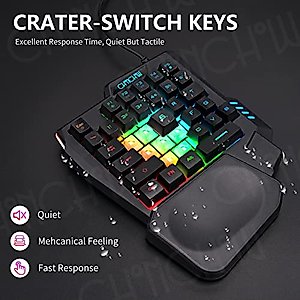 CHONCHOW One Handed Gaming Keyboard Rainbow LED Light Up, 35 Keys Protable Mini Single Hand Keyboard with Wrist Rest, Ergonomic Wired One Hand Keyboard for Xbox PS4 PS5 PC Laptop with USB Hub