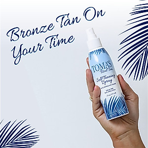 Toma's Total Tan Liquid Spray Instant Sunless Tanner - Whole Body Natural Looking Golden Bronze - Non-Sticky Streak-Free Application Color Guide - Paraben-Free, Tropical Scent - 6 oz