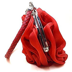 Goclothod Women Rose Shaped Clutch Soft Satin Wristlet Handbag Wedding Party Purse Red