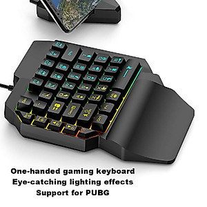 One Handed RGB Mechanical Gaming Keyboard, Computer Mechanical Gamer Keypad Portable Mini Single Keyboard for PUBG Gaming with Eye Catching Lighting