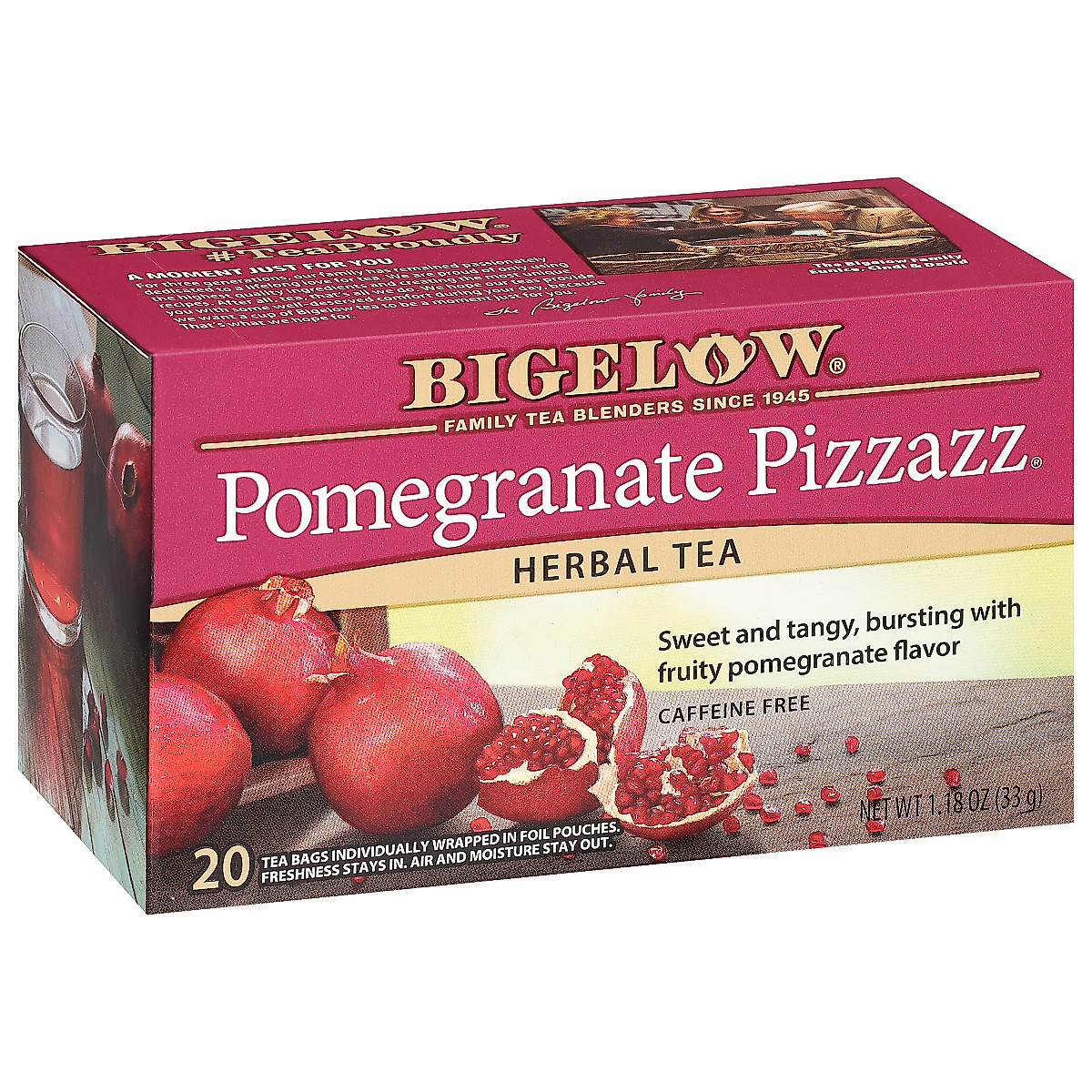 Bigelow Tea Pomegranate Pizzazz Herbal Tea, Caffeine Free Tea with Pomegranate, 20 Count Box (Pack of 6), 120 Total Tea Bags