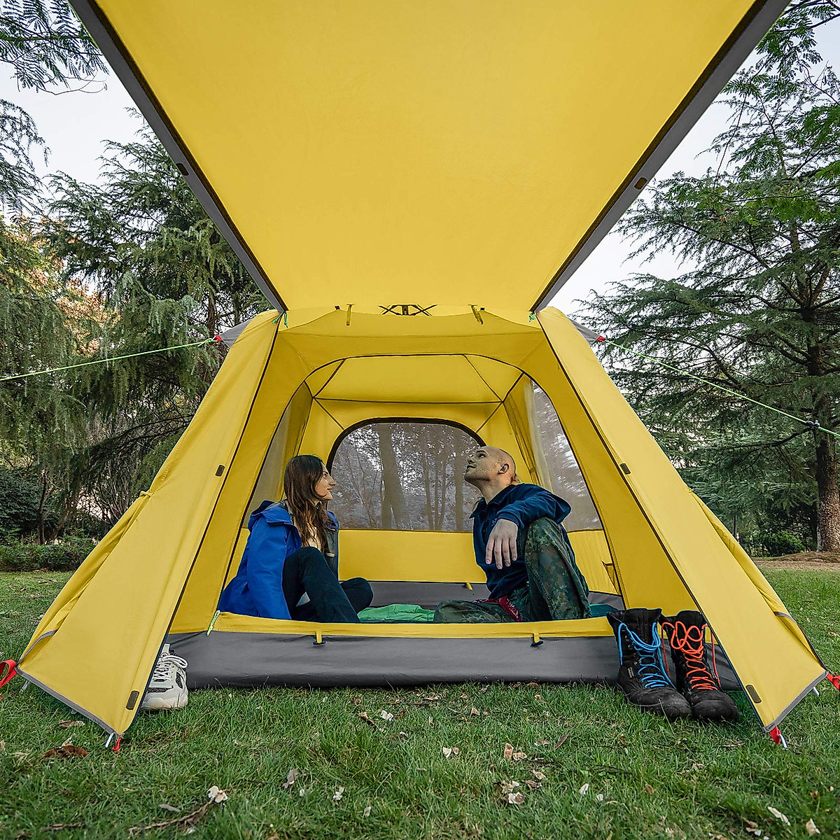 KAZOO Camping Tents 3 Person Waterproof Instant Tents 3 People Cabin Tent Easy Setup with Sun Shade Automatic Aluminum Pole