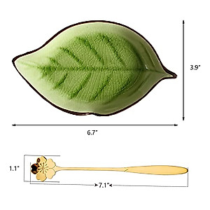Ceramic Spoon Rest Cooking Spoon Holder for Kitchen Counter/Stove Top/Dining Table with Cute Spoon, Leaf Shaped, Modern Farmhouse Decorative, 6.7x3.9 inch