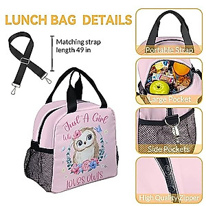 UNIKITTY Owl Backpack with LunchBox, Set of 3 School Backpacks Matching Combo, Cute Pink Bookbag and Pencil Case Bundle