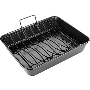 Tala Performance Extra Large Roaster with Rack and Free Large Yorkshire Pan, Professional Gauge Carbon Steel with Whitford Eclipse Non-Stick Coating, Cooking and Roasting, Black, 10A31389