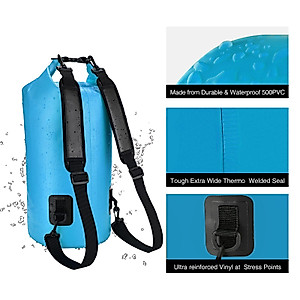 Piscifun Dry Bag, Waterproof Floating Backpack with Waterproof Phone Case for Kayking, Boating, Kayaking, Surfing, Rafting and Fishing, Light Blue 20L