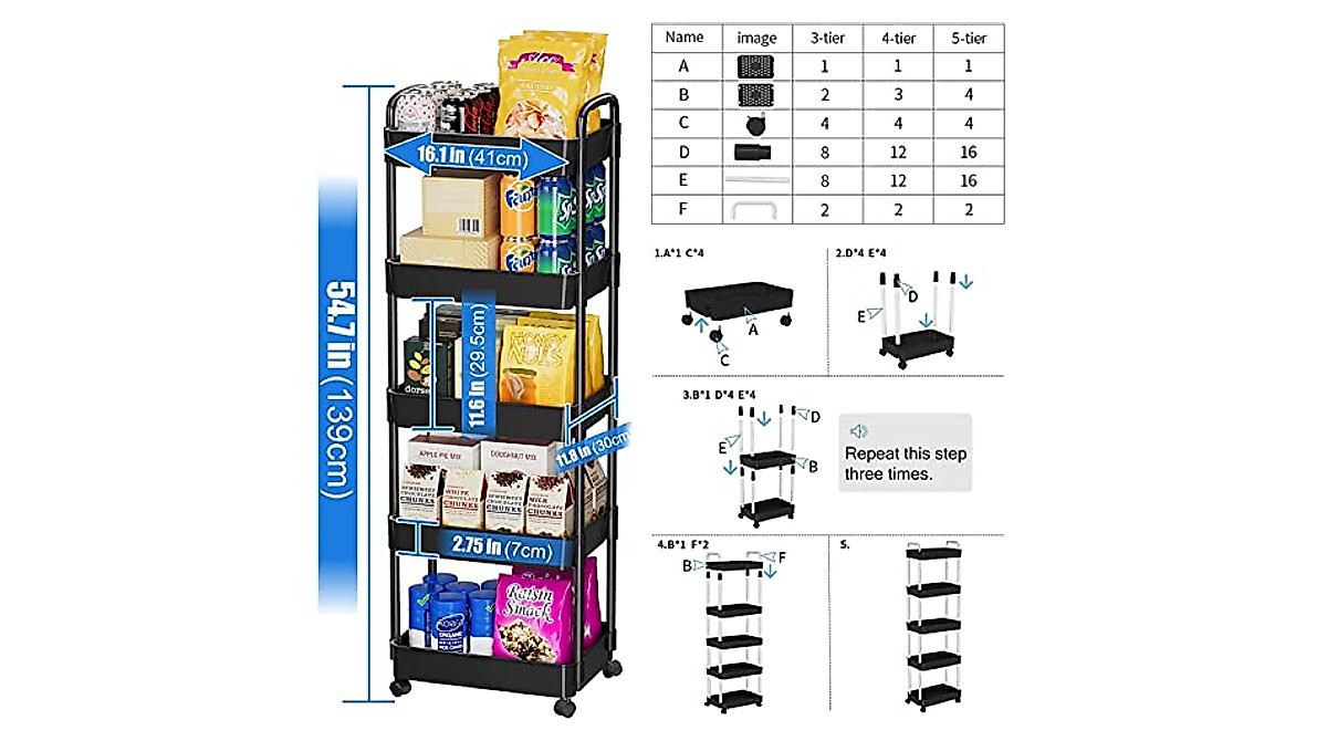 5-Tier Rolling Cart for Home & Office Organization