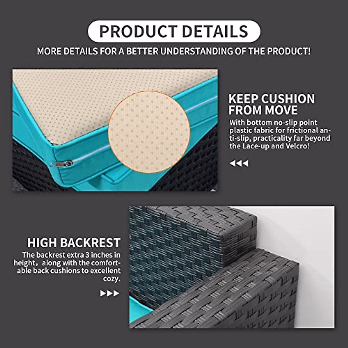 Outdoor Wicker Furniture Couch Set 5 Pieces, Patio Furniture Sectional Sofa with Turquoise Cushions and Furniture Covers, Black Rattan