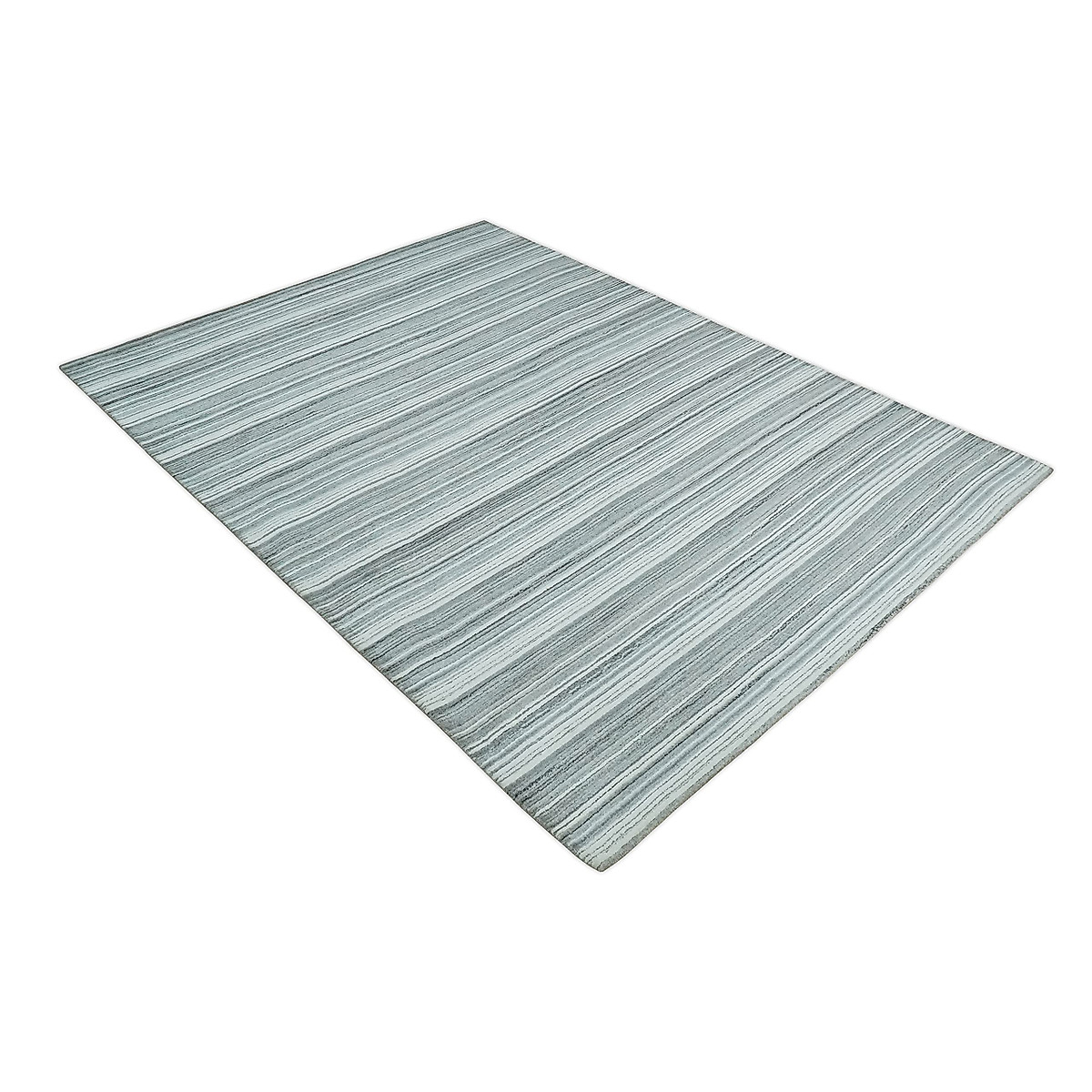 Artisan's Arc Striped Flatwoven Scandinavian Hand Made Blended Wool Area Rug, White, Silver and Gray, 8X10 | KE3810