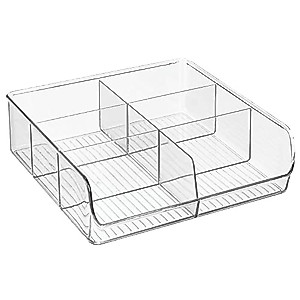 mDesign Plastic Home Office Wide Bin Organizer with 6 Compartments for Cabinets, Closets, Drawers, Desks, Tables, Workspace - Staple, Notepad, Paperclip Holder - Ligne Collection - 2 Pack - Clear