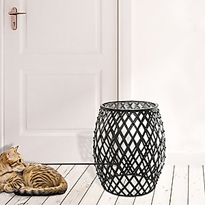 MyGift Outdoor Side Table, 18-inch Round Black Metal Garden Table with Openwork Lattice Design, Bohemian Style Decorative Accent Table