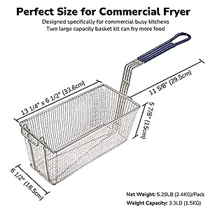 WeChef 2 Pack Deep Fryer Basket 13 1/4" x 6 1/2" x 6" with Non-slip Handle Restaurant Kitchen Chip Fish Commercial Fryer Basket