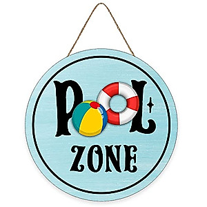 Round Pool Zone Round Wood Sign Novelty Funny Home Decor Pool Round Wood Sign Swimming Pool Party Decorations Pool Wood Decor Sign For Pool Gym Garden Store Supermarket School 12x12 Inch