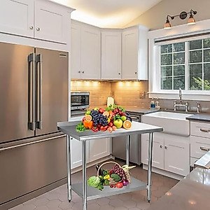 Kitchen Work Table Scratch Resistent and Antirust Metal Stainless Steel Work Table with Adjustable Table Foot Scratch Resistent for Commercial Kitchen, Restaurant, Hotel and Garage