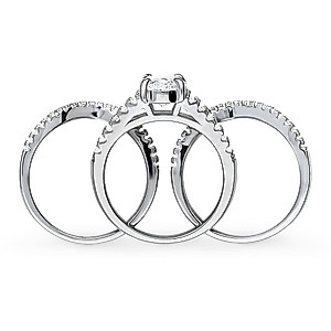 BERRICLE Sterling Silver Solitaire Wedding Engagement Rings 2.7 Carat Oval Cut Cubic Zirconia CZ Split Shank Ring Set for Women, Rhodium Plated Size 7