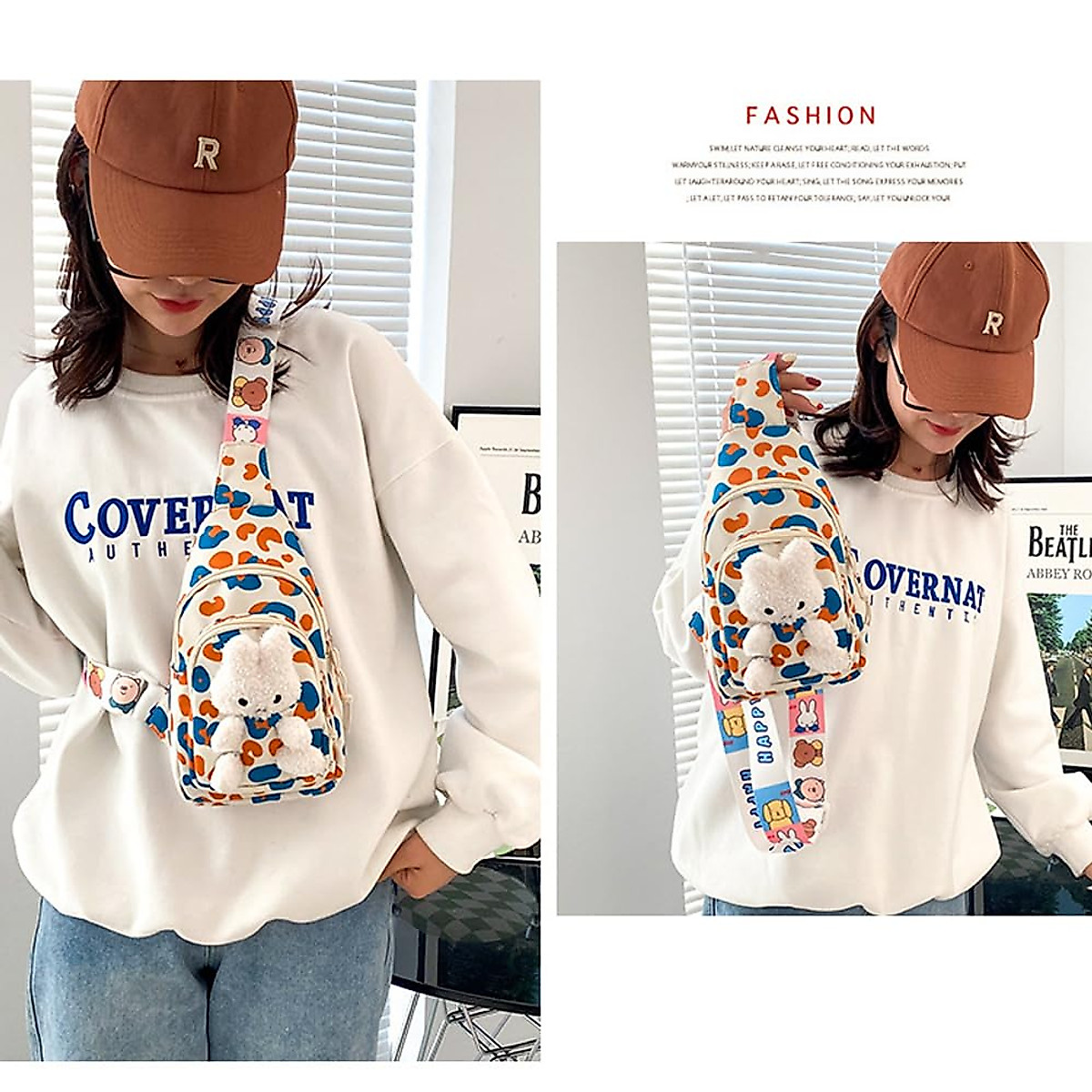 Hiflyer Kids Sling Bag, Kids Backpack Kawaii Bag Kids Travel Bag Chest Bag, Kids Crossbody Bag Mini Backpack for Girls (Blue)