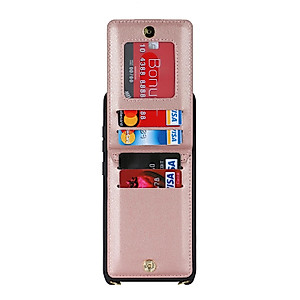 DEYHU Samsung Galaxy A14 5G Case with Card Holder for Women, Galaxy A14 5G Phone Case Wallet with Strap Credit Card Slots Crossbody with Zipper Shockproof Case for GalaxyA14 5G - Rose Gold