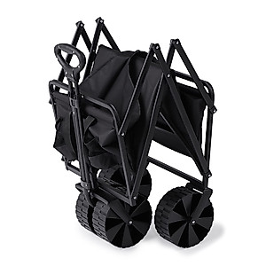 Seina 150 Pound Capacity Heavy Duty Steel Frame Collapsible Folding Outdoor Portable Utility Cart Wagon with All Terrain Plastic Wheels, Black