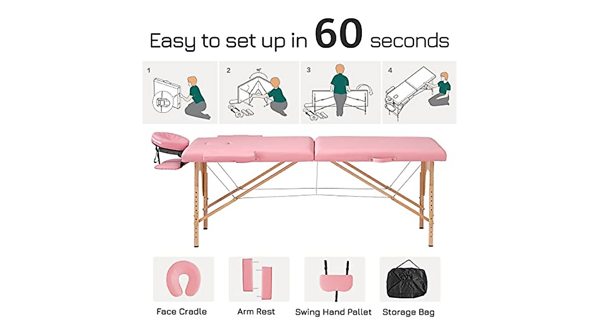 PrimeZone Pink Massage Table - Portable & Adjustable