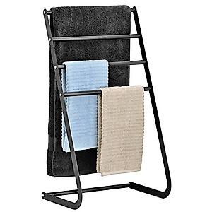 MyGift 4 Tier Freestanding Black Metal Towel Rack Stand for Bathroom and Laundry Room Drying Stand - Made in Taiwan