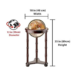 Replogle Lancaster—Bronze Metallic, Dark Cherry Wood Finish, Floor Model Globe, Perfect for Anyone Looking for a Elegant Floor Standing Globe That Fits Small Spaces (12"/30 cm diameter)